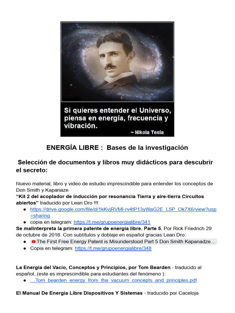 ENERGÍA LIBRE - Bases de La Investigación - Documentos para Descubrir El Fenomeno | PDF ...