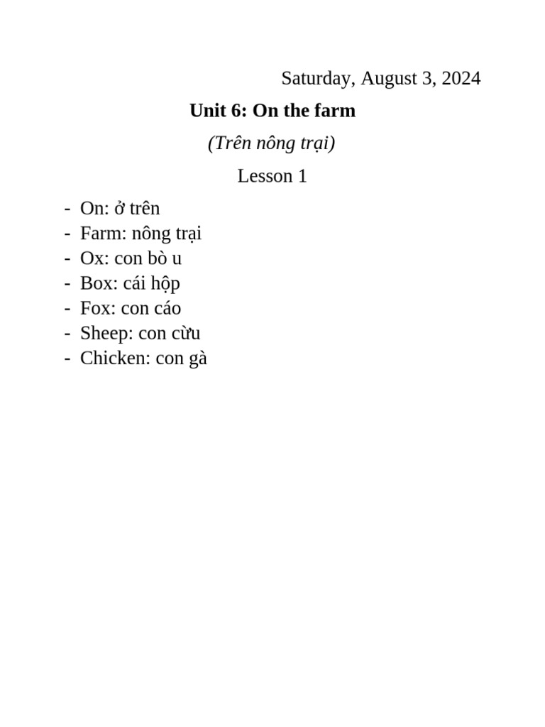 Unit 6 On The Farm | PDF