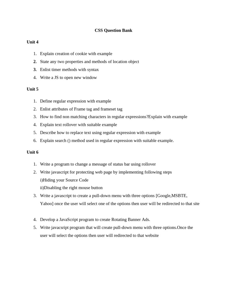 CSS UT 2 Question Bank | PDF