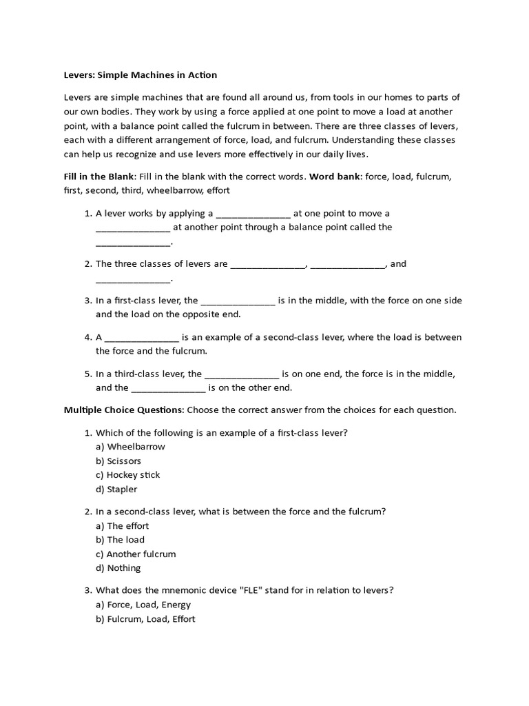 8th Grade Simple Machines - Levers Overview | PDF | Lever | Kinematics