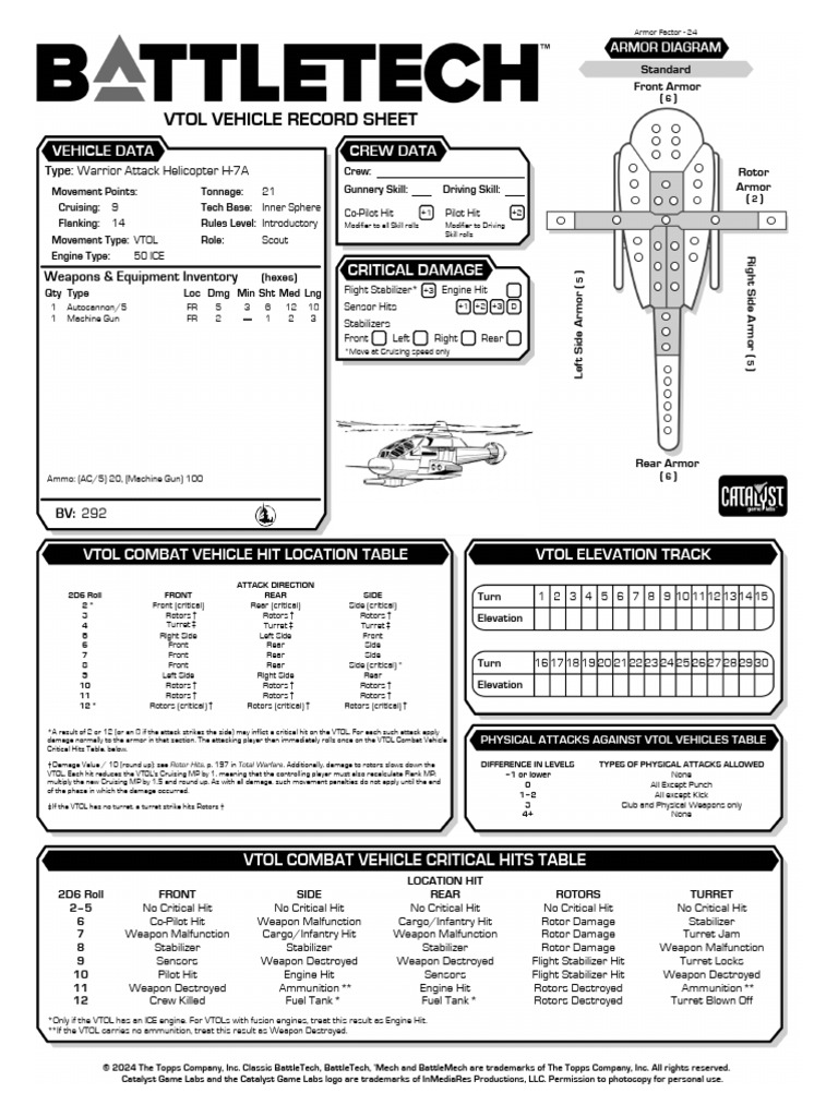Warrior Attack Helicopter H-7A | PDF | Battle Tech | Armoured Fighting ...