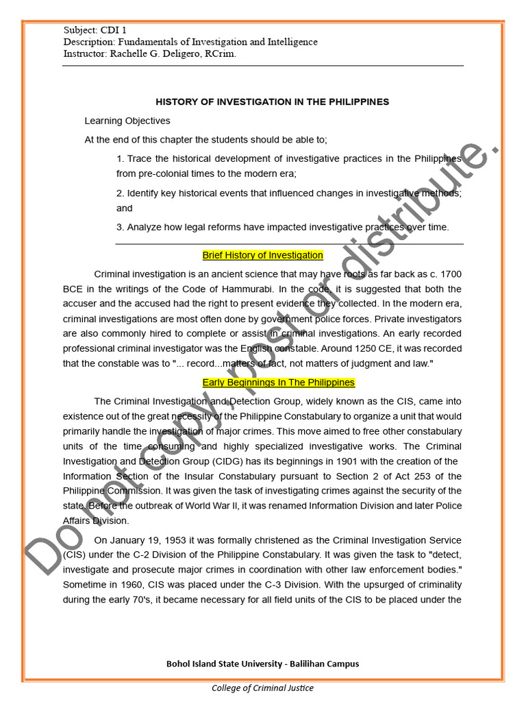 CDI1 - Module 2 - History of Investigation in The Philippines | PDF ...