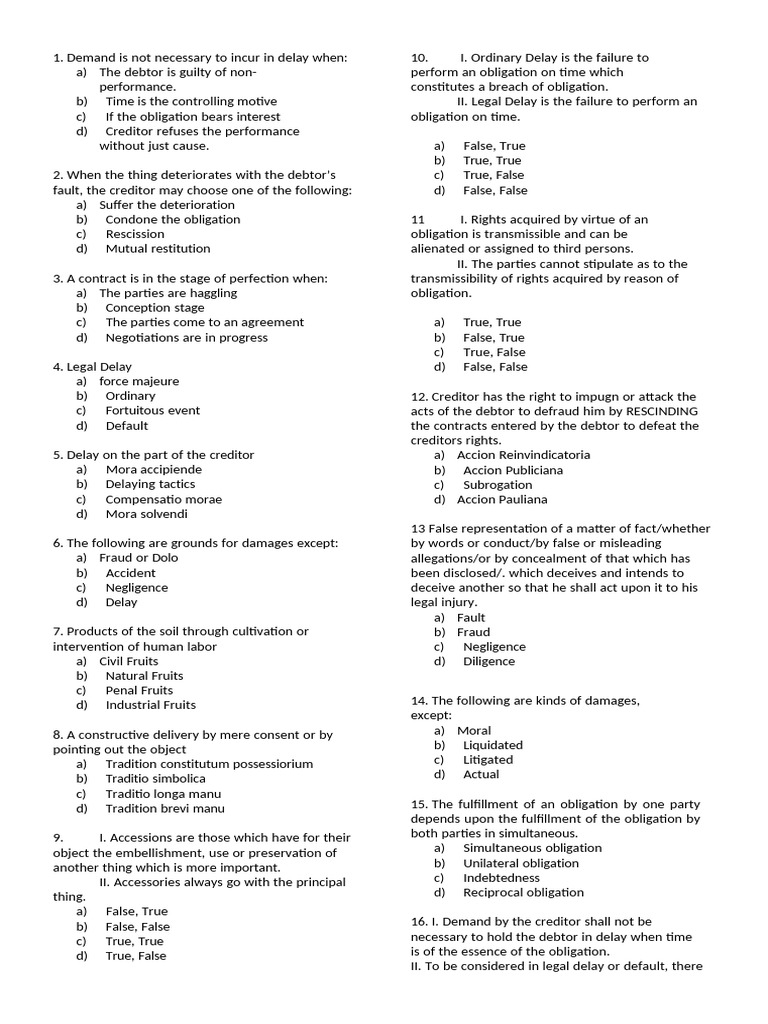 Oblicon Prelim Reviewer Exam | PDF | Legal Liability | Legal Concepts