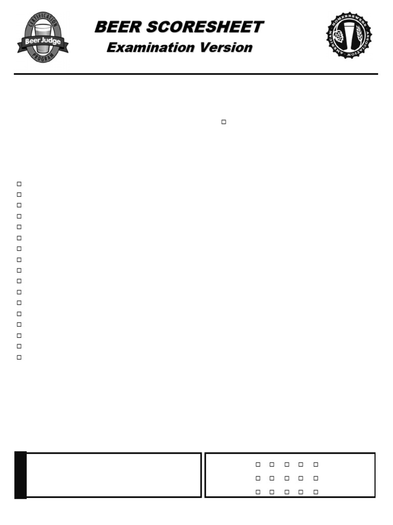 Beer Examinee Scoresheet | PDF | Beer | Taste