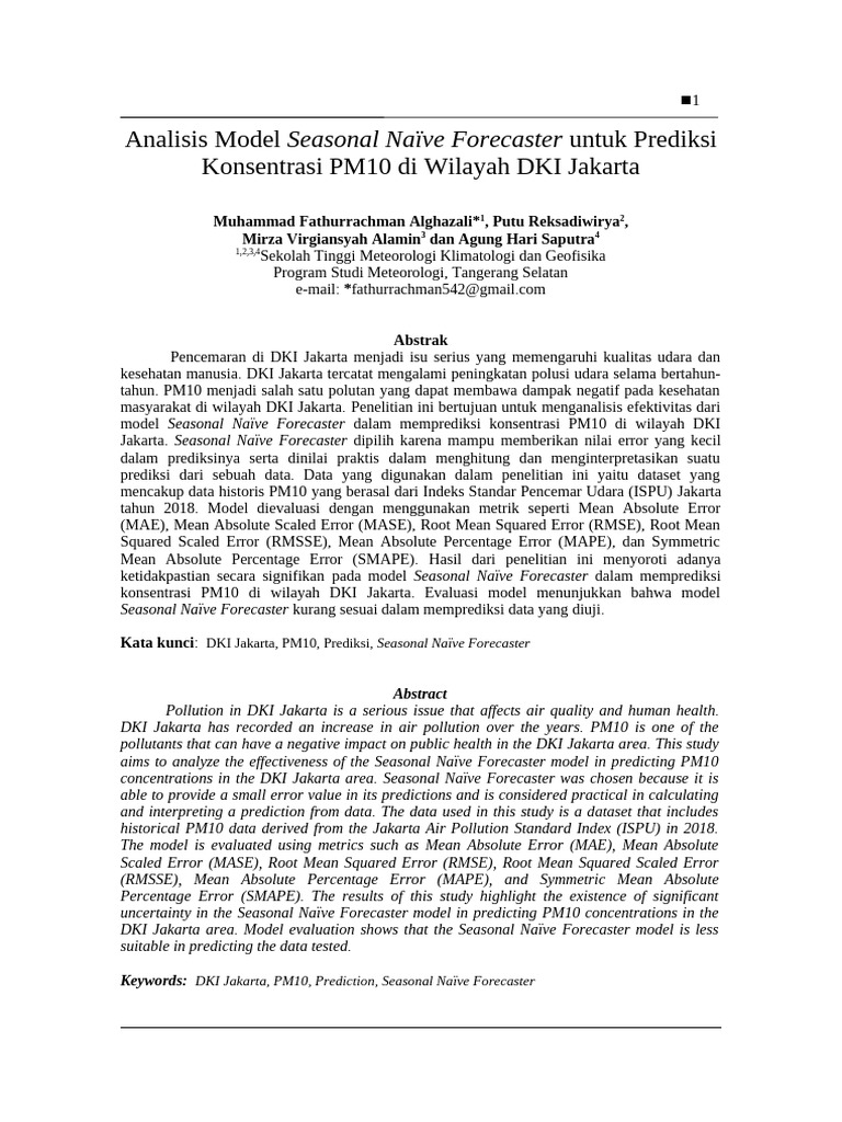 Analisis Model Seasonal Naive Forecaster Untuk Prediksi Konsentrasi PM10 Di Wilayah DKI Jakarta ...