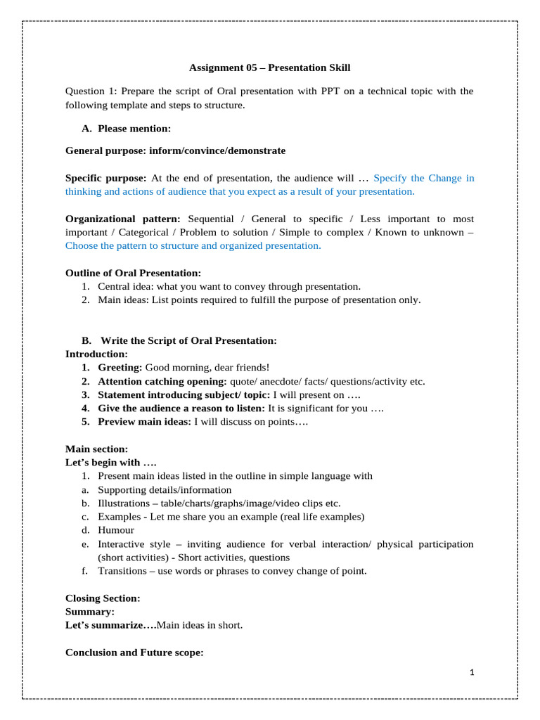 Oral Presentation Script Guide | PDF | Question | Communication