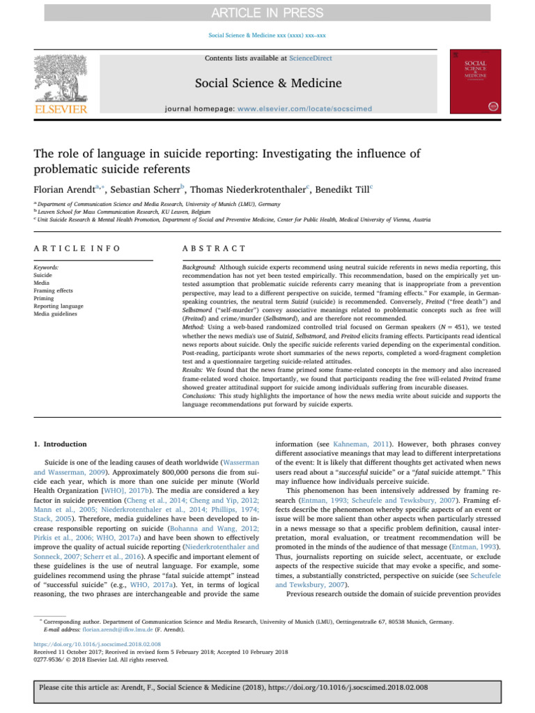Role of Language Framing | PDF | Framing (Social Sciences) | Suicide