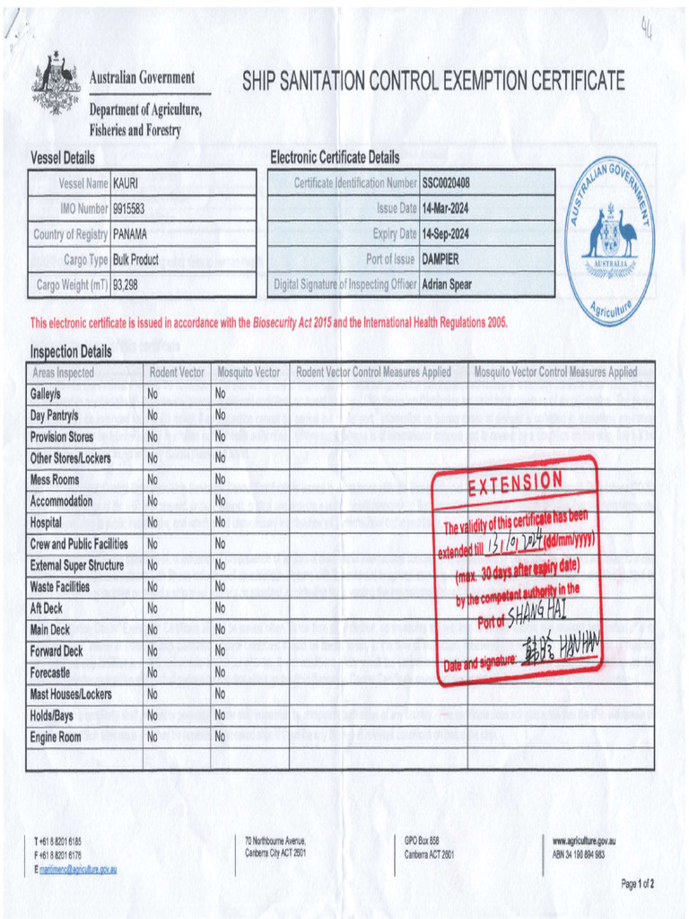 Ship Sanitation Exemption Certificate | PDF | Shipping | Ships