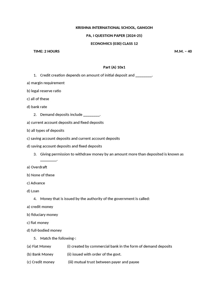 Eco Class 12 Pa 1 2024-25 | PDF | Money | Government Budget