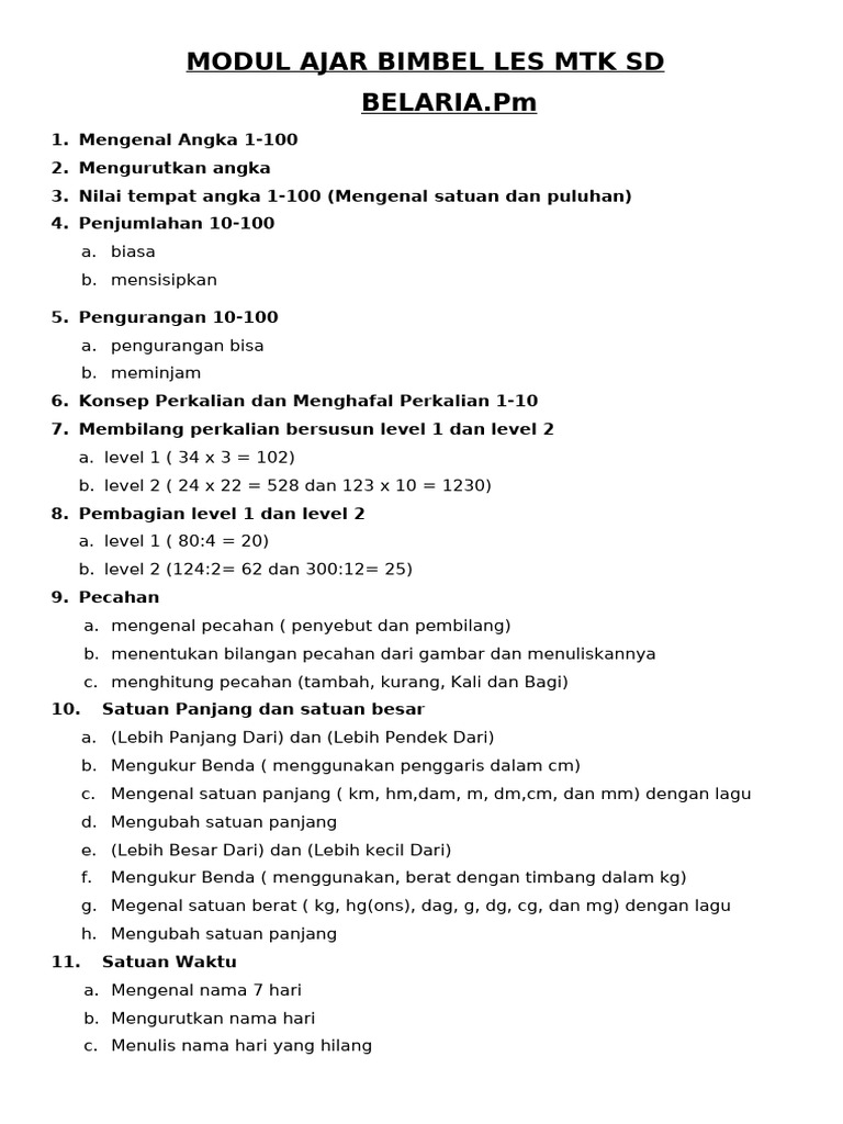 MODUL AJAR BIMBEL Belaria | PDF
