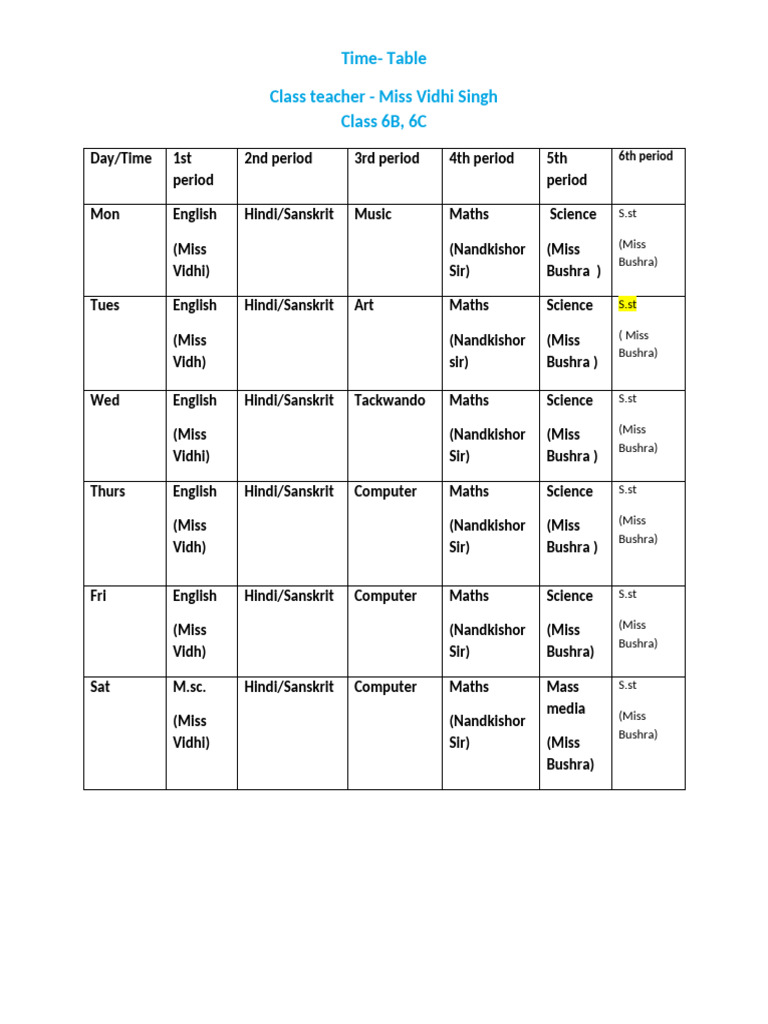 Time Table 6B 6C | PDF