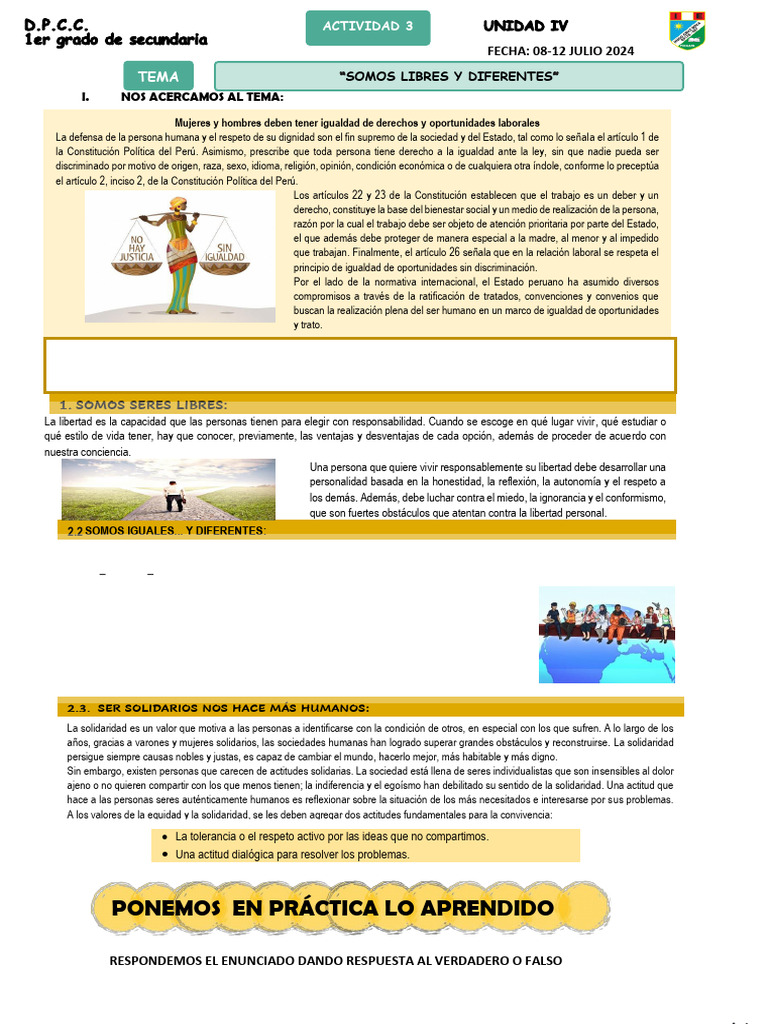 1° DPCC - Actv.03-Und.4 2024 | PDF | Igualdad de género | Estudios de género