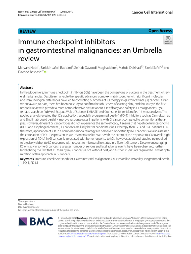 Immune Checkpoint Inhibitors in GI Cancers | PDF | Cancer | Meta Analysis
