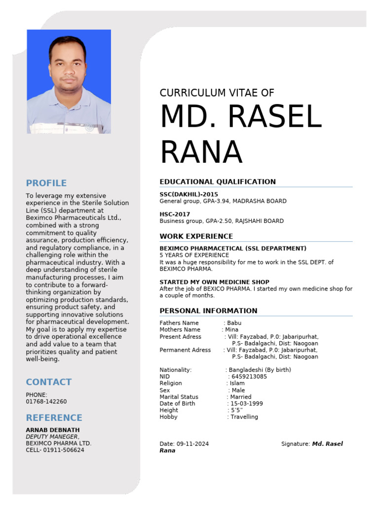 RASEL CV | PDF | Pharmacy | Health Sciences