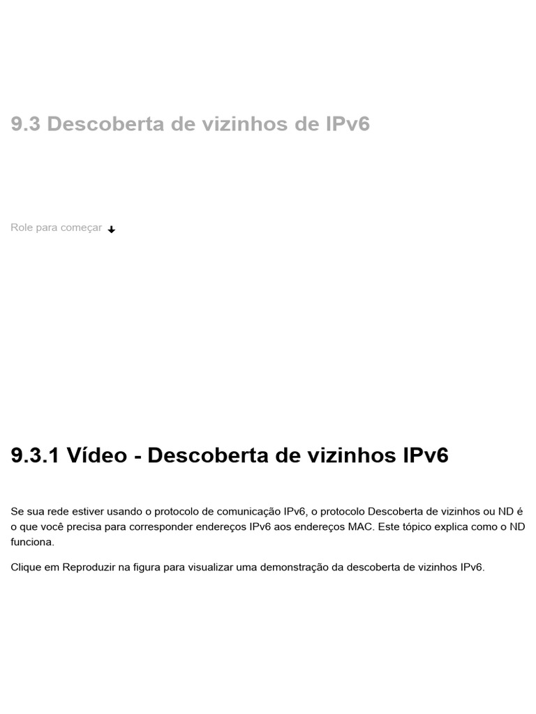 Descoberta de Vizinhos IPv6: Guia ND | PDF | I Pv6 | Protocolos da internet