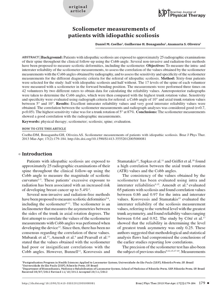 Scoliometer Measurements of Patients With Idiopathic Scoliosis | PDF ...