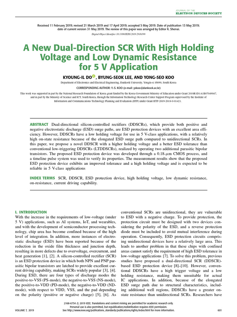 A New Dual-Direction SCR With High Holding Voltage and Low Dynamic ...