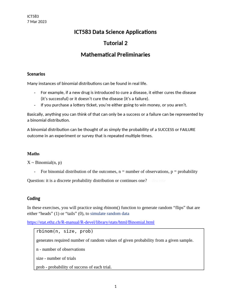 Tutorial 2 - Questions. | PDF | Probability Distribution | Probability