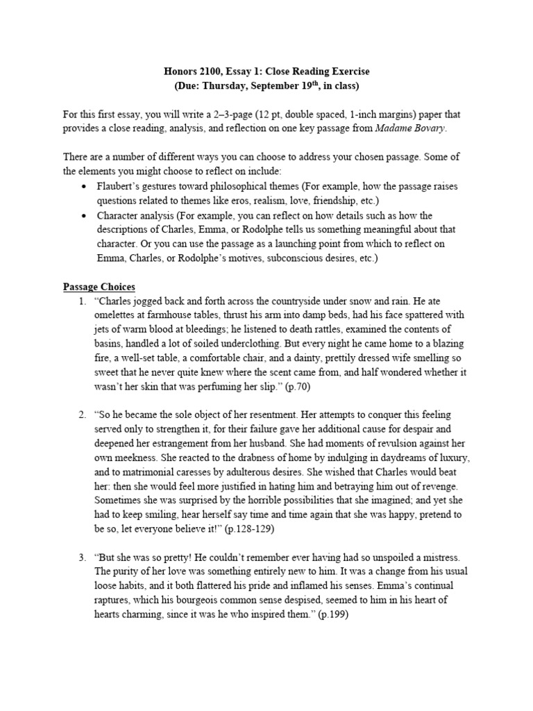 Close Reading of Madame Bovary Passage | PDF