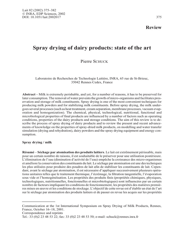 Spray Drying of Dairy Products: State of The Art: Review | PDF | Milk ...