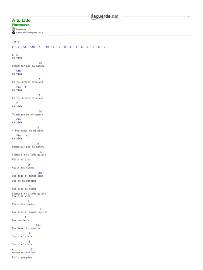 A TU LADO, Entremares - Acordes | PDF