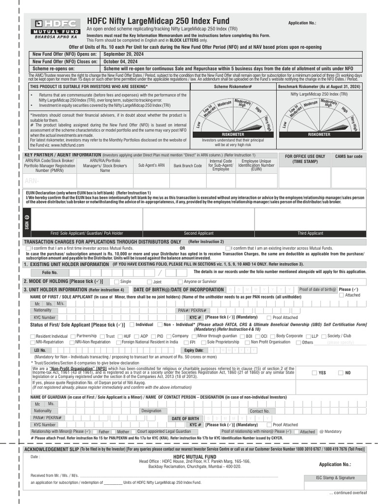 HDFC Nifty LargeMidcap 250 Index Fund Dated September 09, 2024 Form ...