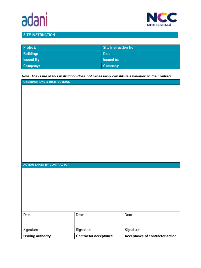 Site Instruction Form | PDF | Business