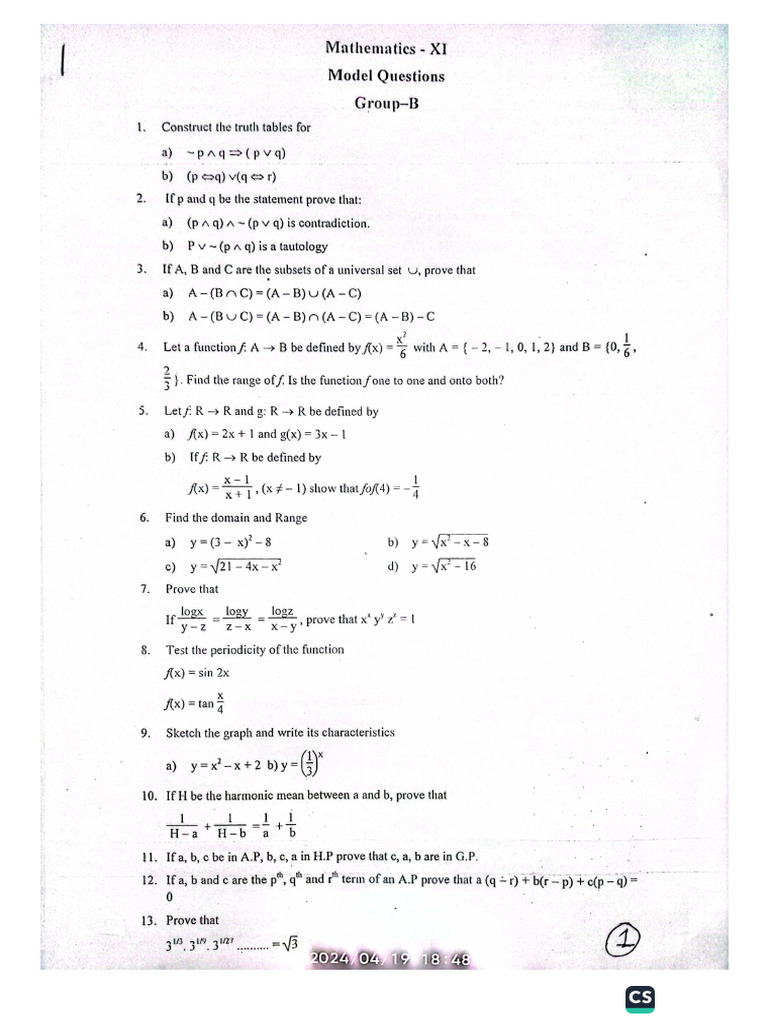 Mathematics Question Set For Board Examination - 2081 | PDF