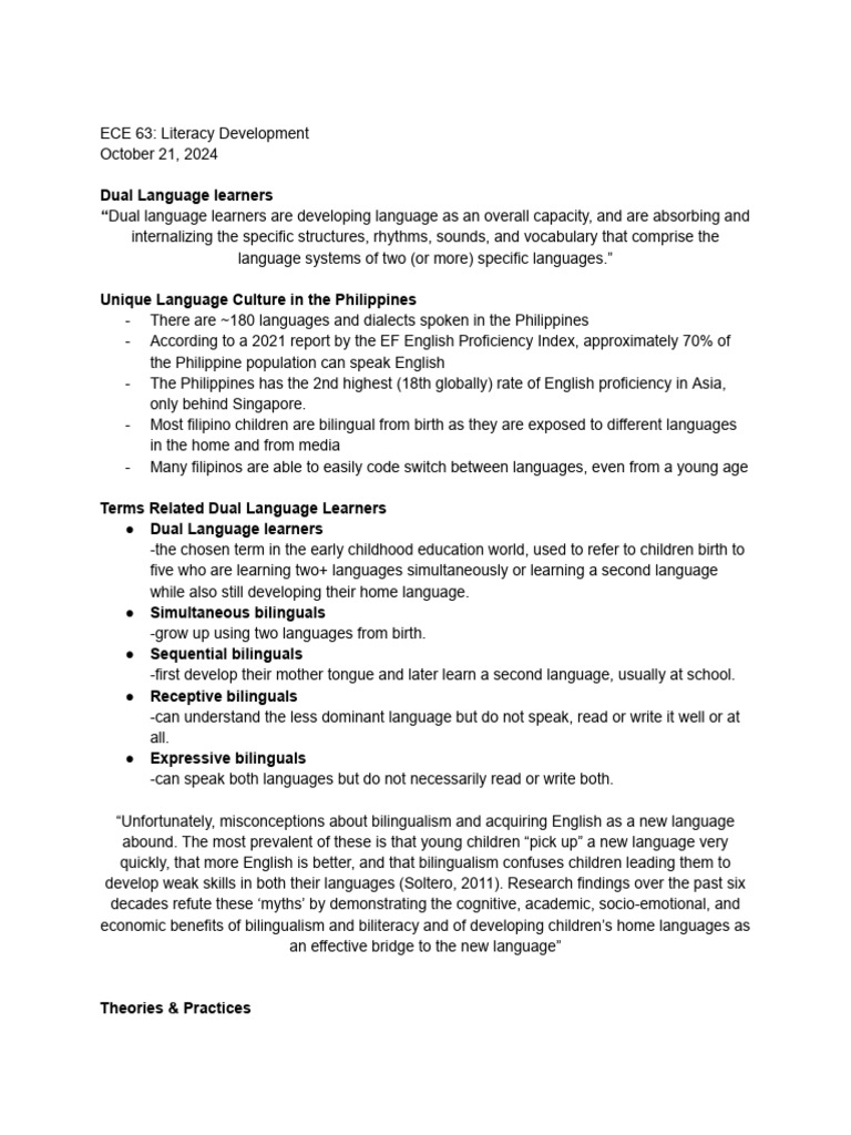 Handout For Early Childhood Dual Language Learners and Speech Assessment | PDF | Multilingualism ...
