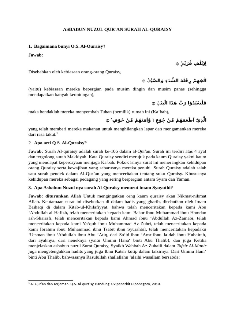 Asbabun Nuzul Surah Al-Quraisy | PDF