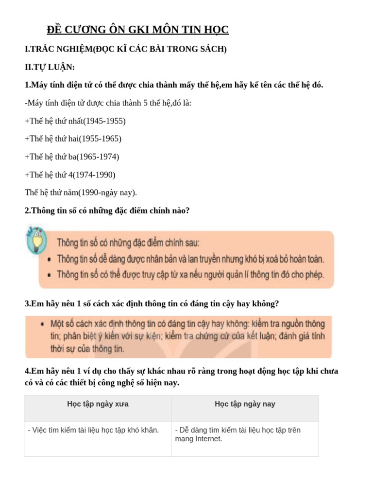 ĐỀ CƯƠNG ÔN GKI MÔN TIN HỌC | PDF