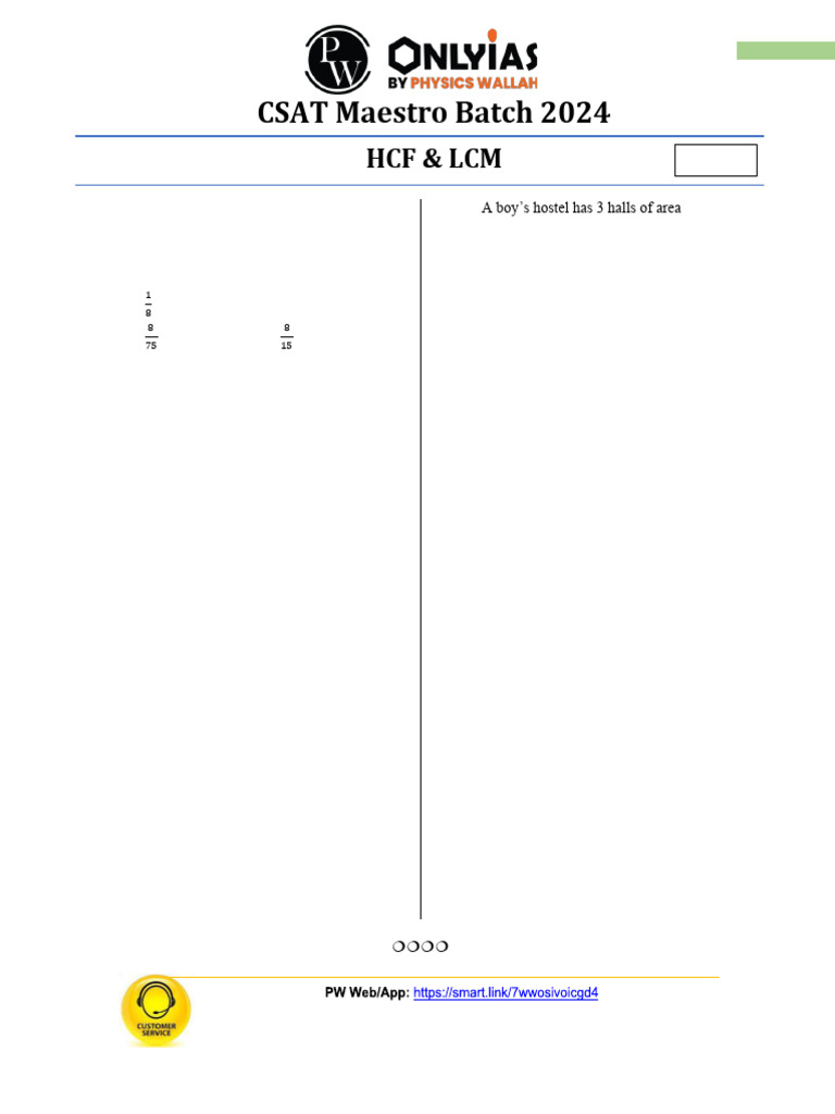 CSAT HCF & LCM Practice 2024 | PDF | Mathematics | Elementary Mathematics