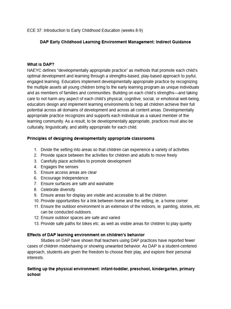 Handout For Kindergarten DAP Classroom Set Up | PDF | Communication ...