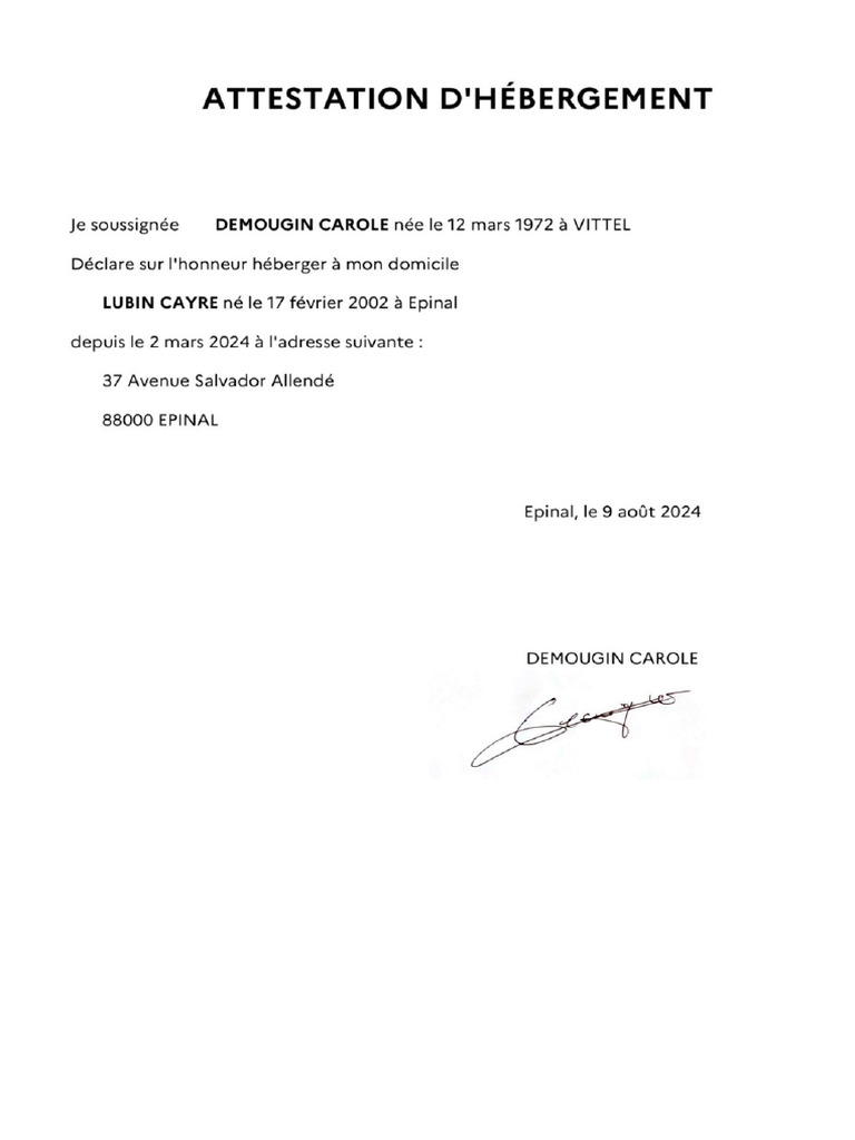Attestation Hebergement | PDF