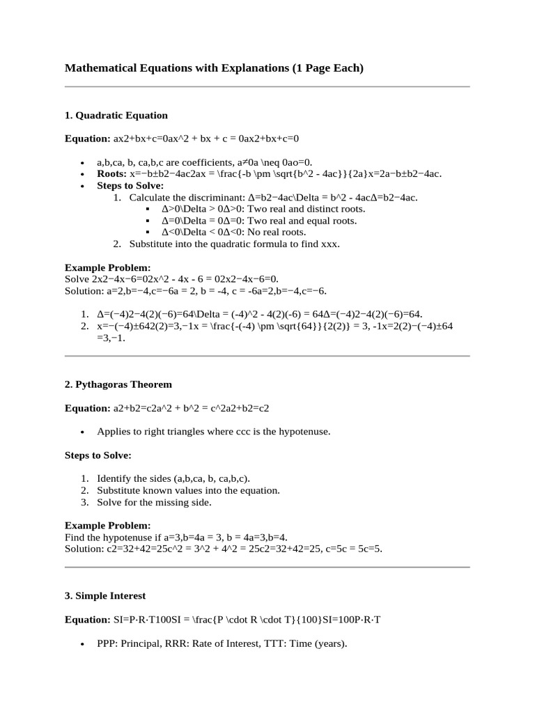 Mathematical Equations With Explanations | PDF