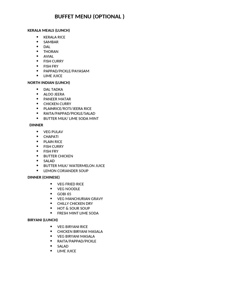 Buffet Menu | PDF