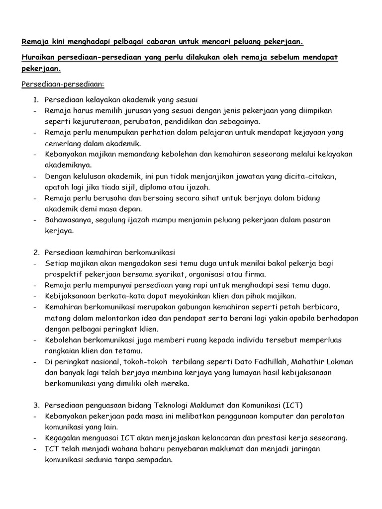 Remaja Kini Menghadapi Pelbagai Cabaran Untuk Mencari Peluang Pekerjaan ...