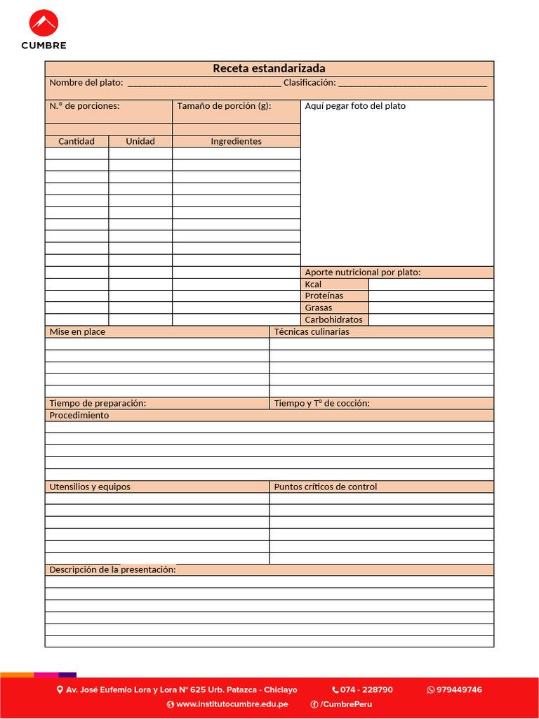 Formato de Receta Estándar PDF | PDF
