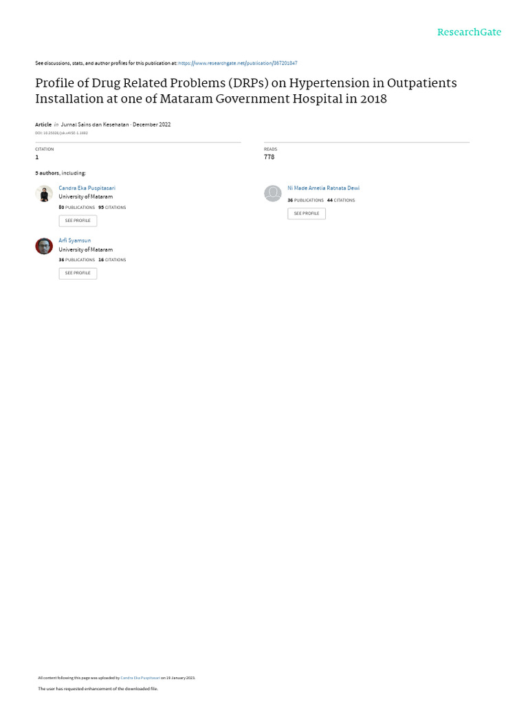 Profile of Drug Related Problems DRPs On Hypertension in Outpatients ...