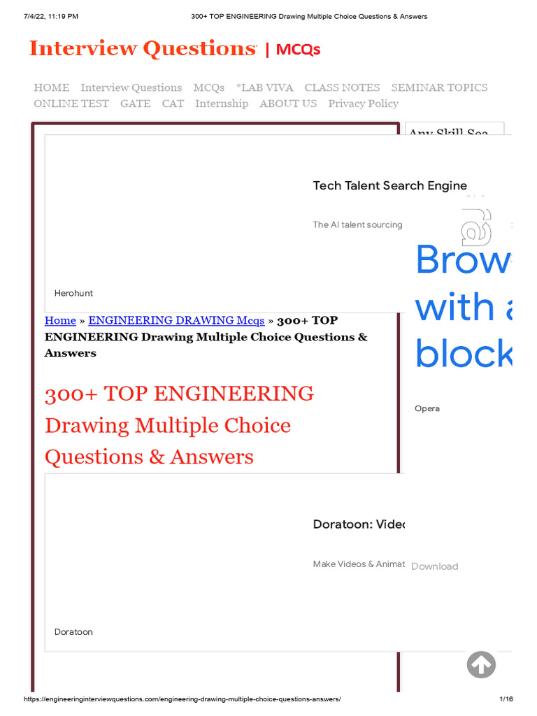 300+ TOP ENGINEERING Drawing Multiple Choice Questions & Answers | PDF | Geometry | Classical ...