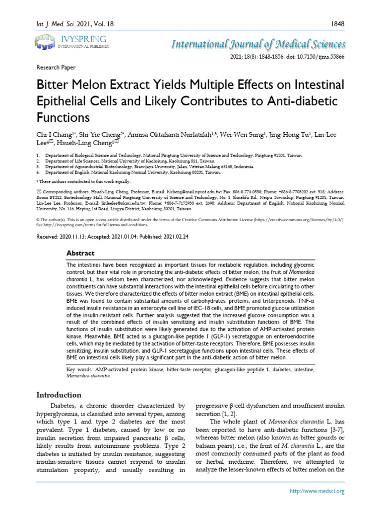 Bitter Melon Extract Yields Multiple Effects On Intestinal | PDF ...