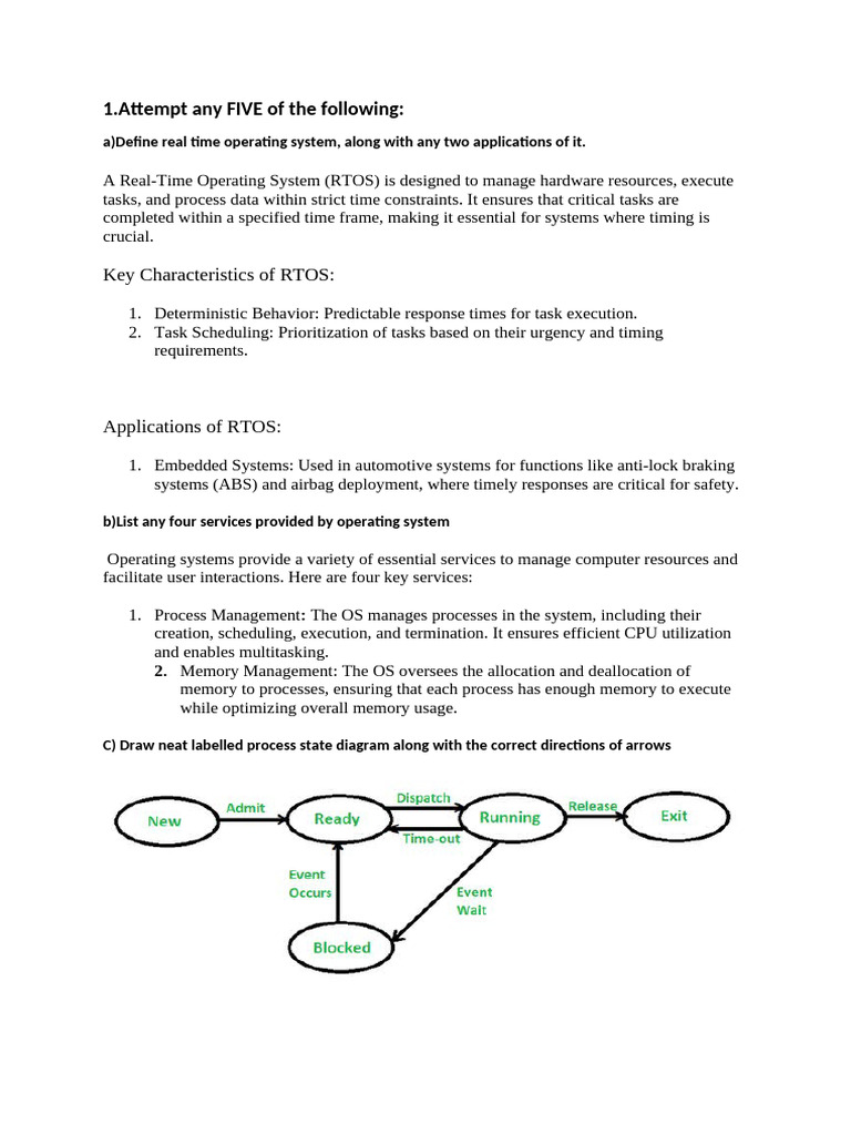 1.attempt Any FIVE of The Following:: Key Characteristics of RTOS | PDF | Process (Computing ...