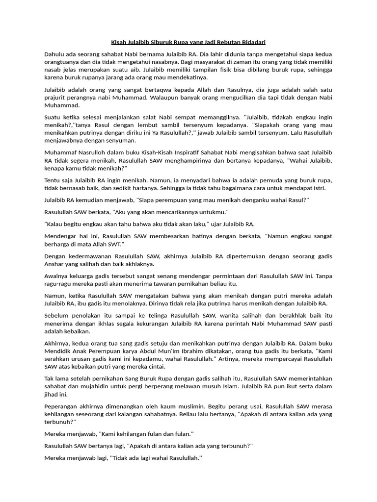 Kisah Julaibib Siburuk Rupa Yang Jadi Rebutan Bidadari | PDF