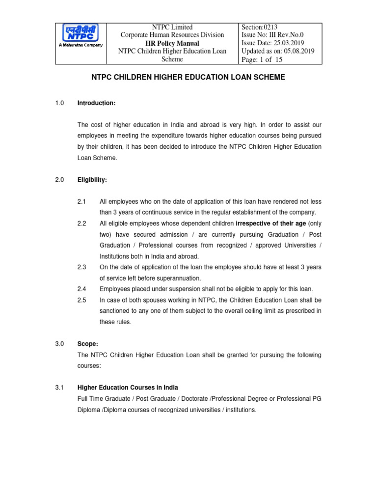 Children Higher Education Loan-Policy | PDF | Student Loan | Loans