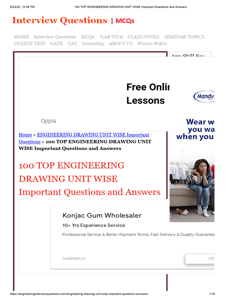 100 TOP ENGINEERING DRAWING UNIT WISE Important Questions and Answers | PDF