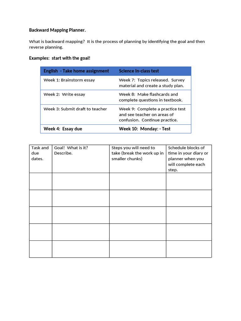Student Backward Planning Guide | PDF