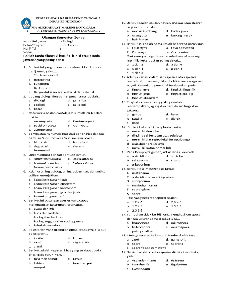 Soal Kelas X Semester Ii | PDF | Kesehatan Holistik
