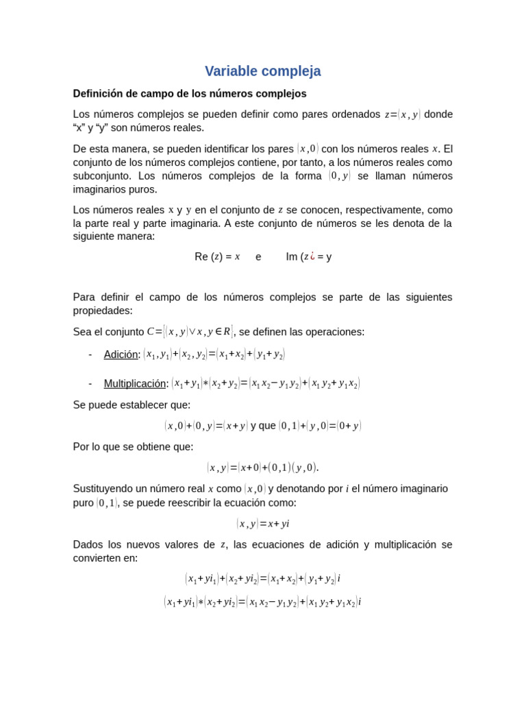 Parte 1 - Variable Compleja | PDF | Número complejo | Conceptos matemáticos