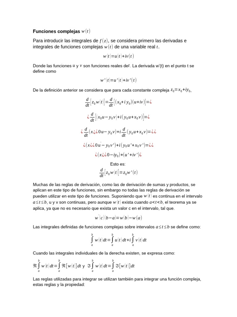 Funciones complejas w | PDF | Integral | Conceptos matemáticos