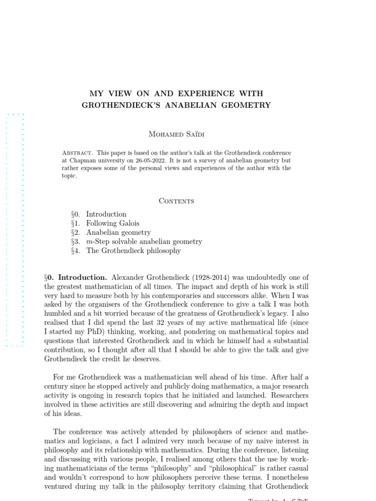 My View On and Experience With Grothendieck'S Anabelian Geometry | PDF ...